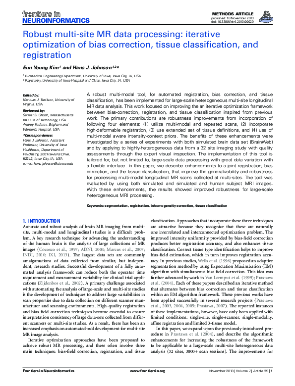 Pdf Robust Multi Site Mr Data Processing Iterative Optimization Of