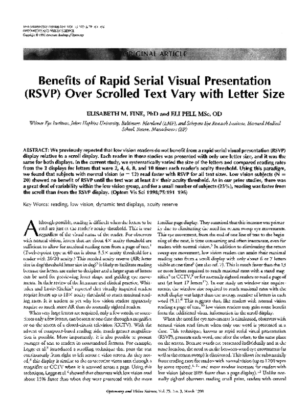(PDF) Benefits of Rapid Serial Visual Presentation (RSVP) Over Scrolled Text Vary with Letter Size