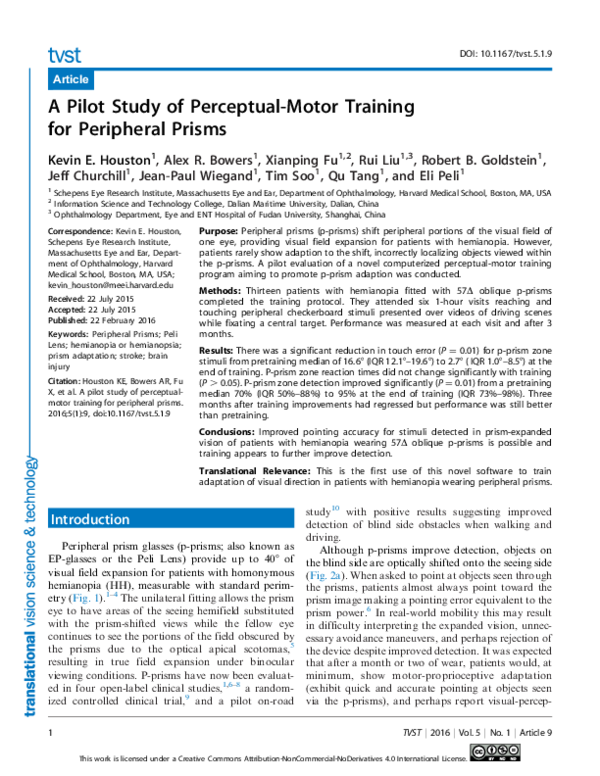 (PDF) Perceptual-Motor Training for Prism Adaptation
