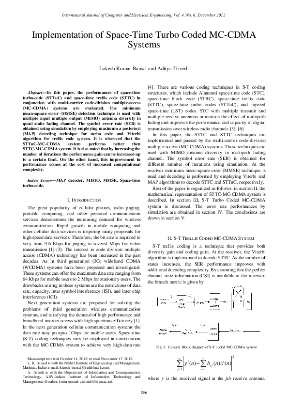 (PDF) Implementation of Space-Time Turbo Coded MC-CDMA Systems