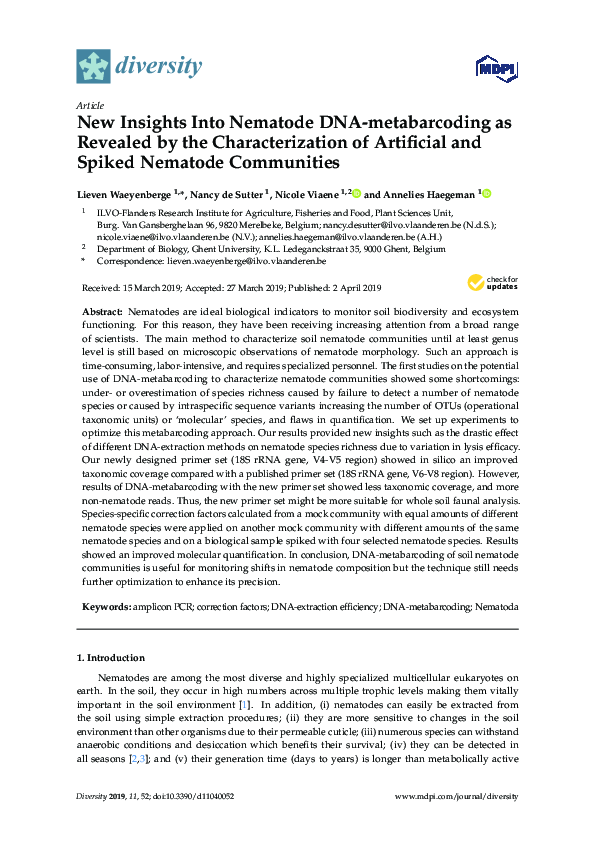 (PDF) New Insights Into Nematode DNA-metabarcoding as Revealed by the ...