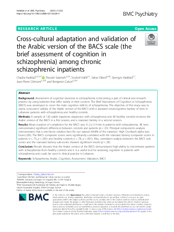 (PDF) Cross-cultural adaptation and validation of the Arabic version of the BACS scale (the ...