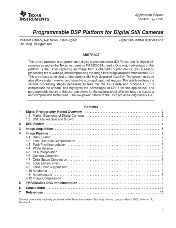 (PDF) Programmable DSP platform for digital still cameras