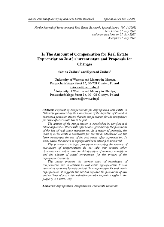 (PDF) Proposing Reforms for Just Real Estate Expropriation Compensation