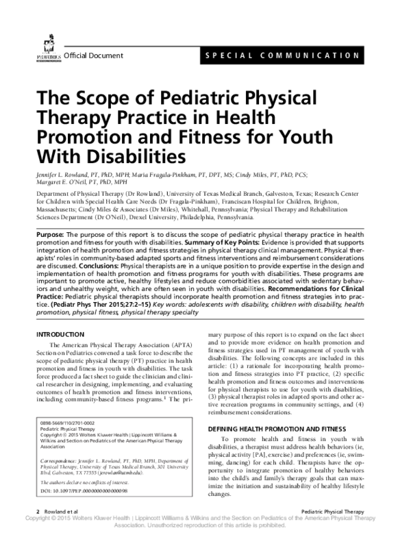 (PDF) The Scope of Pediatric Physical Therapy Practice in Health ...