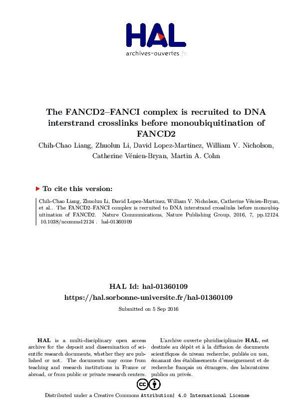 (PDF) The FANCD2-FANCI complex is recruited to DNA interstrand ...