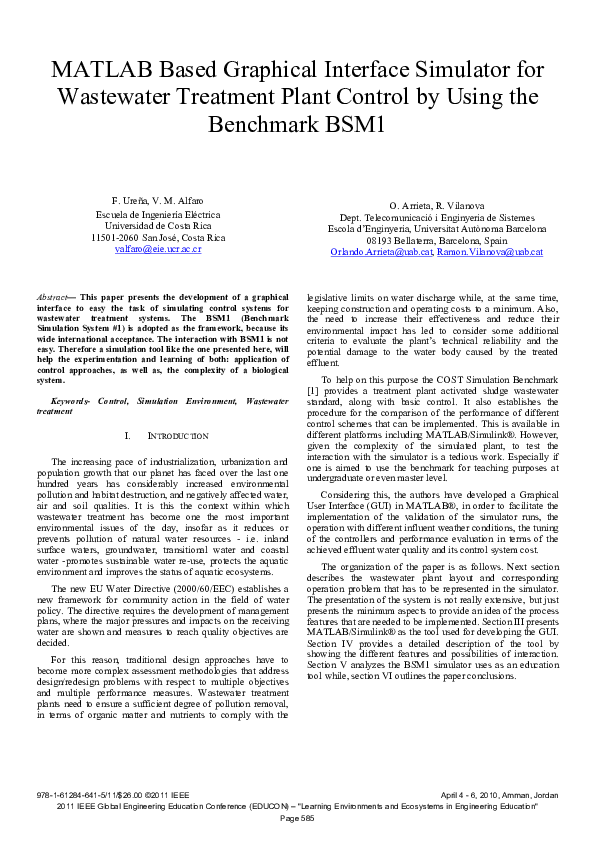 (PDF) MATLAB based graphical interface simulator for wastewater treatment plant control by using ...