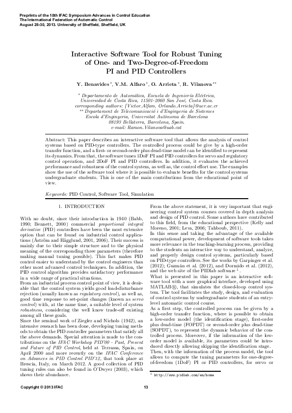 (PDF) Interactive Software Tool for Robust Tuning of One and Two-Degree-Of-Freedom PI and PID ...