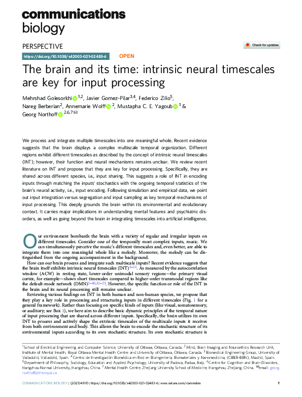 Pdf The Brain And Its Time Intrinsic Neural Timescales Are Key For Input Processing