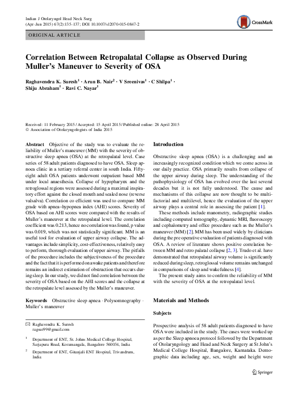 (PDF) Correlation Between Retropalatal Collapse as Observed During ...