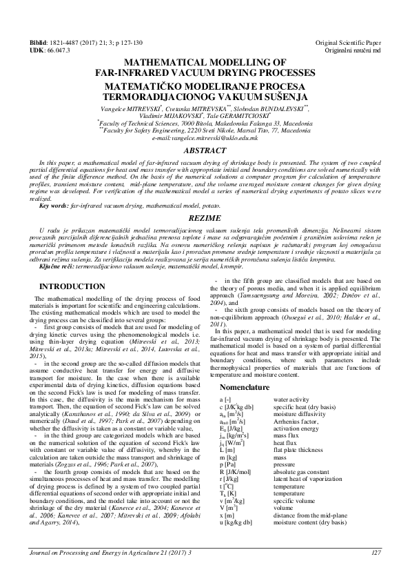 (PDF) Mathematical modelling of far-infrared vacuum drying processes