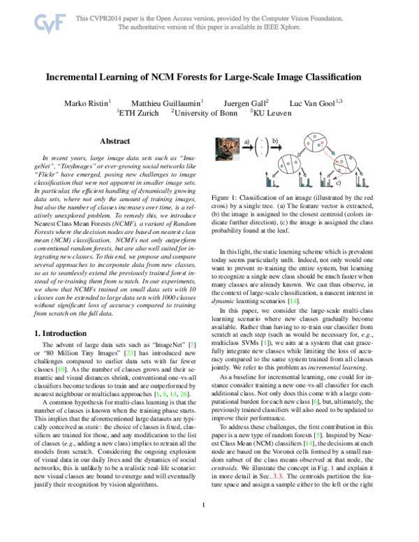 (PDF) Incremental Learning of NCM Forests for Large-Scale Image Classification