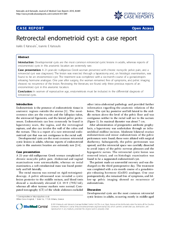 (PDF) Retrorectal endometrioid cyst: a case report