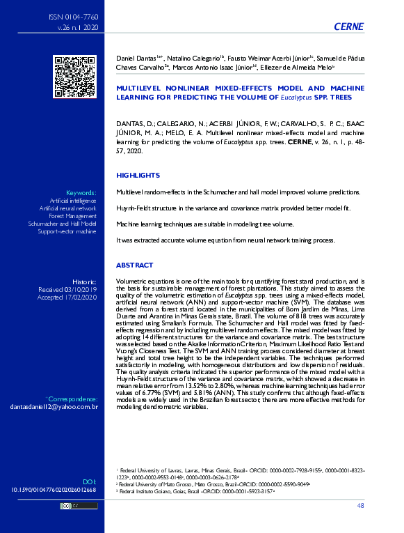 Pdf Multilevel Nonlinear Mixed Effects Model And Machine Learning For Predicting The Volume Of