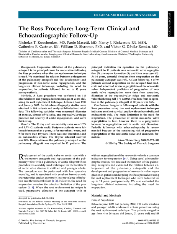 (PDF) The Ross procedure: Long-term clinical and echocardiographic ...