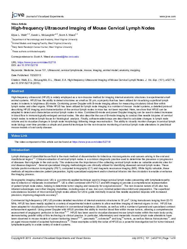 (PDF) High-frequency Ultrasound Imaging of Mouse Cervical Lymph Nodes