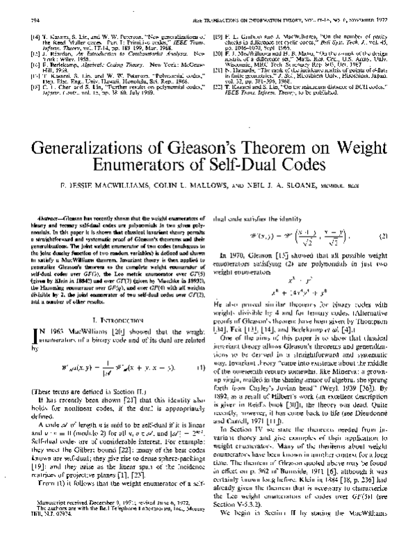 (PDF) Generalizations of Gleason's theorem on weight enumerators of ...