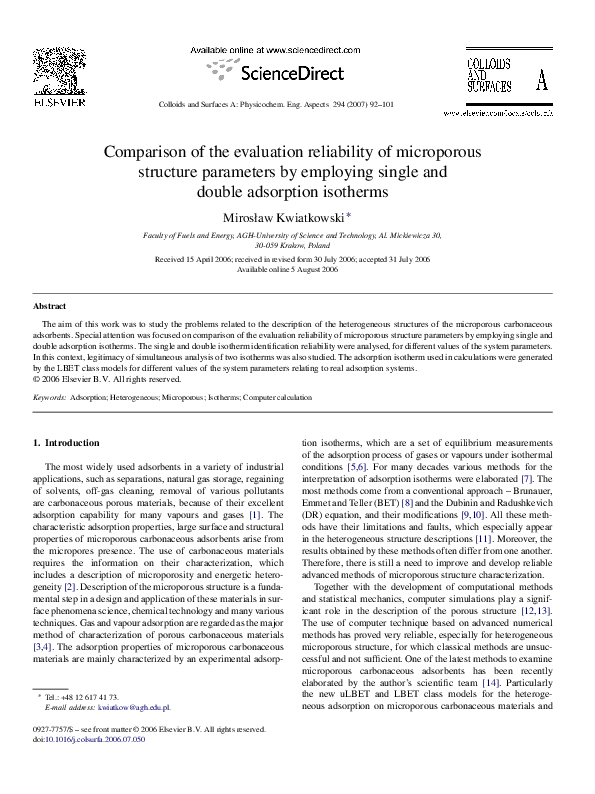 Pdf Comparison Of The Evaluation Reliability Of Microporous Structure Parameters By Employing