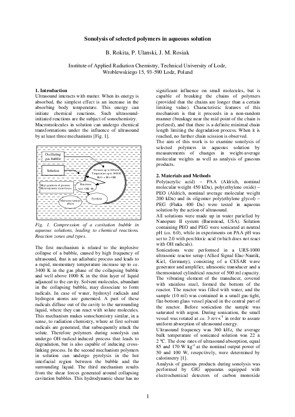 (PDF) Sonolysis of selected polymers in aqueous solution