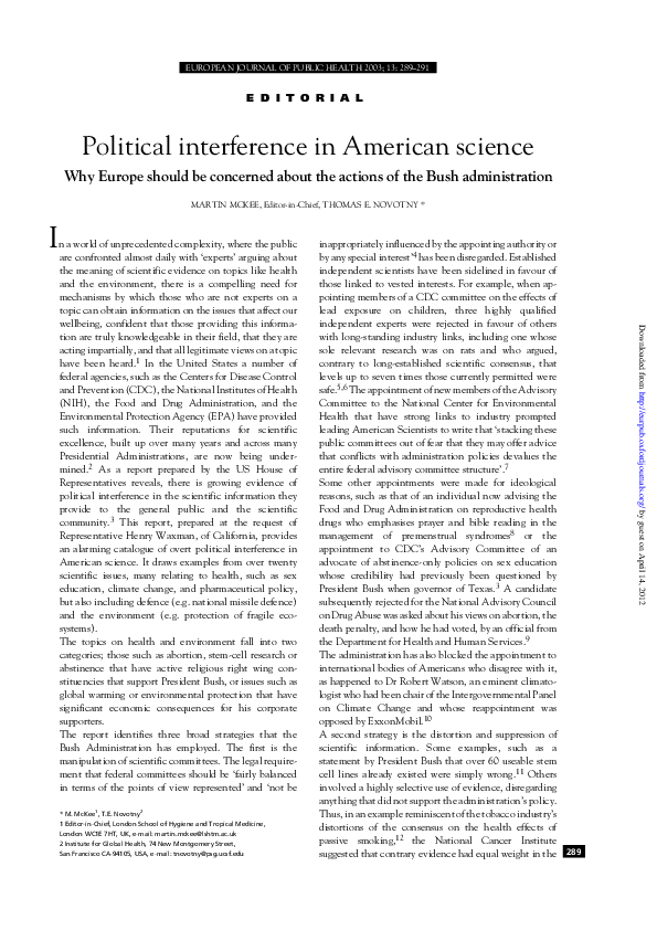 (PDF) Political interference in American science: Why Europe should be ...