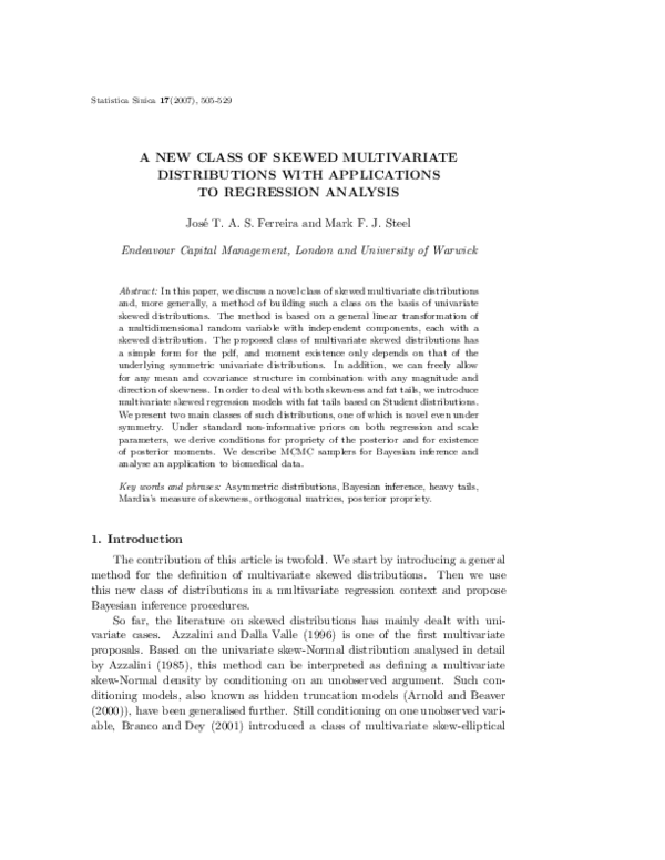 Pdf A New Class Of Skewed Multivariate Distributions With Applications To Regression Analysis