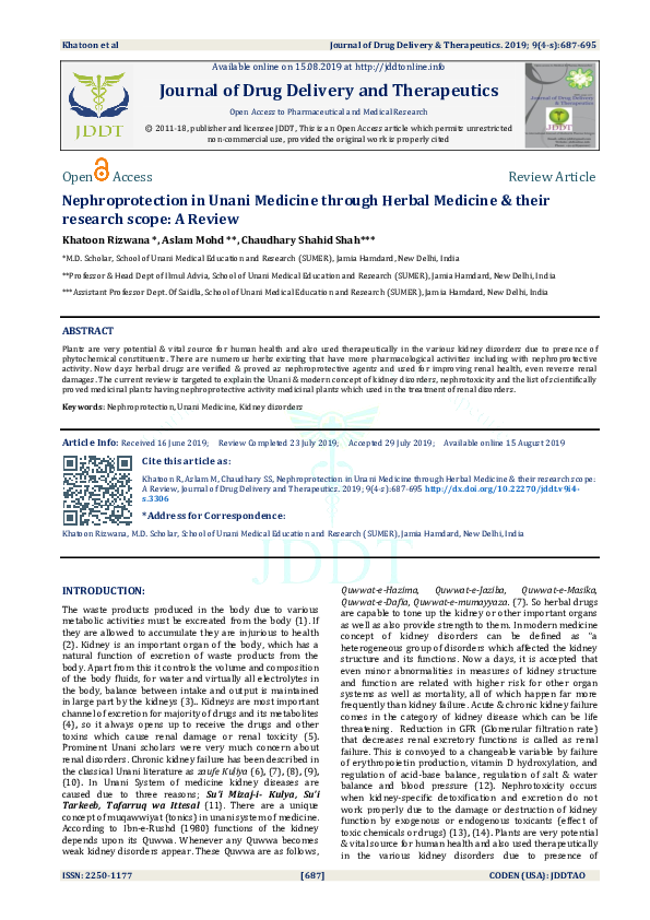 (PDF) Nephroprotection in Unani Medicine through Herbal Medicine their ...