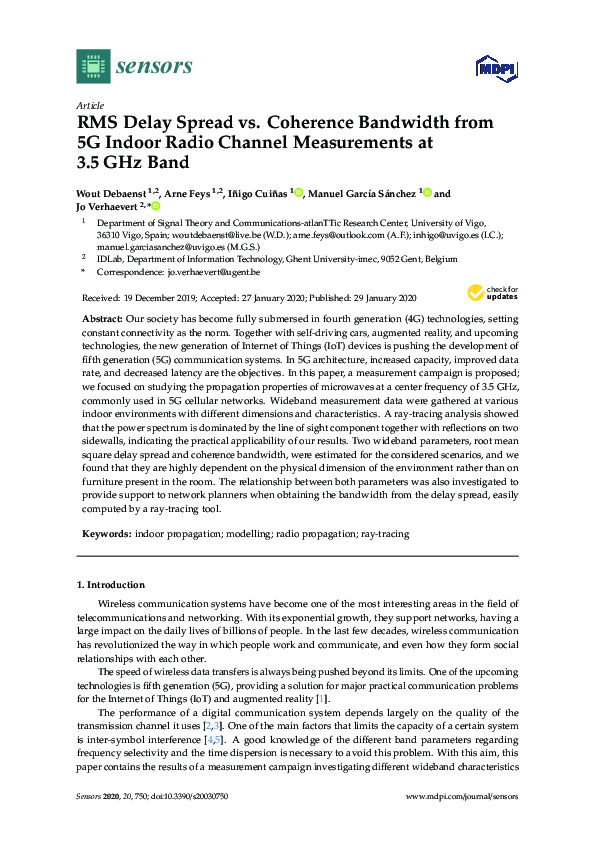 (PDF) RMS Delay Spread vs. Coherence Bandwidth from 5G Indoor Radio ...