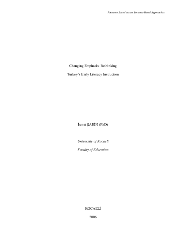 (PDF) Changing Emphasis: Rethinking Turkey's Early Literacy Instruction