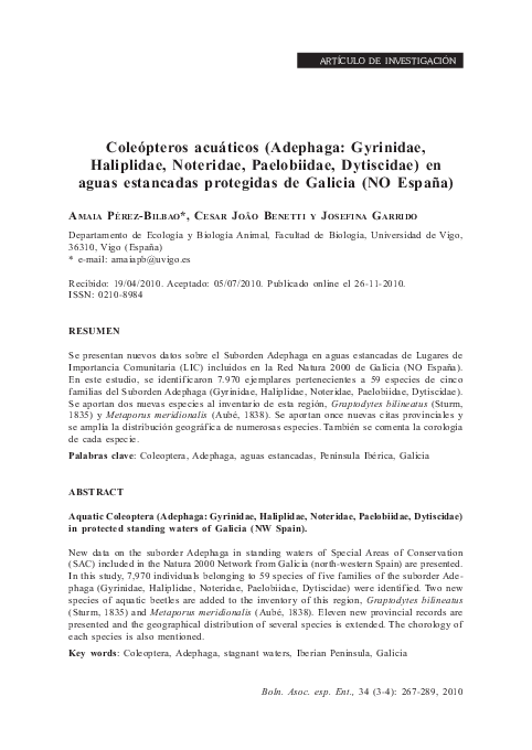 (PDF) Coleópteros acuáticos (Adephaga: Gyrinidae, Haliplidae, Noteridae ...