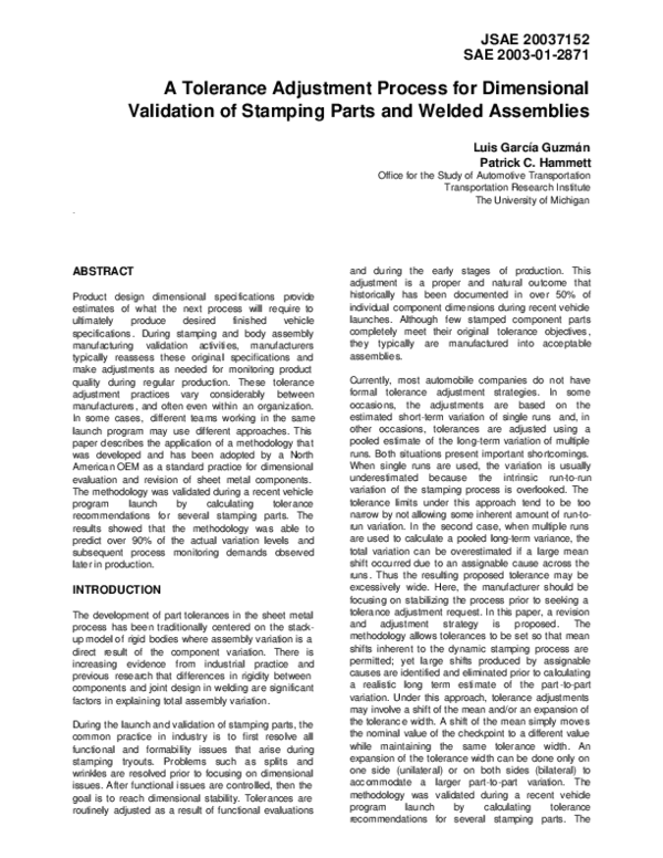 (PDF) A Tolerance Adjustment Process for Dimensional Validation of ...
