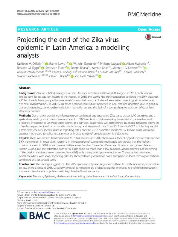 (PDF) Projecting the end of the Zika virus epidemic in Latin America: a ...