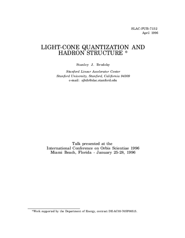 (PDF) Light-Cone Quantization and Hadron Structure