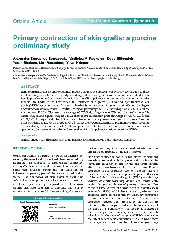 (PDF) Primary contraction of skin grafts: a porcine preliminary study