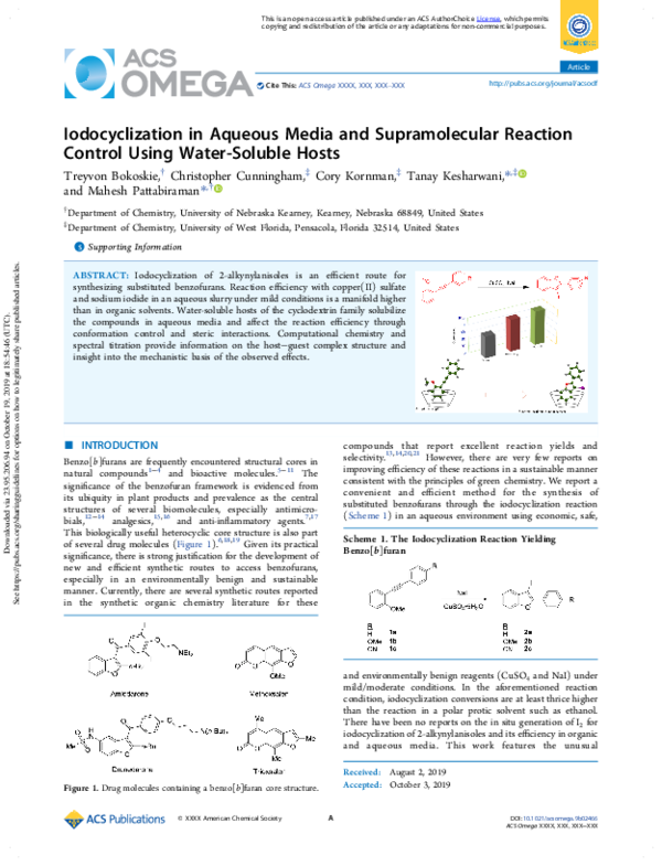 (PDF) Iodocyclization in Aqueous Media and Supramolecular Reaction Control Using Water-Soluble Hosts
