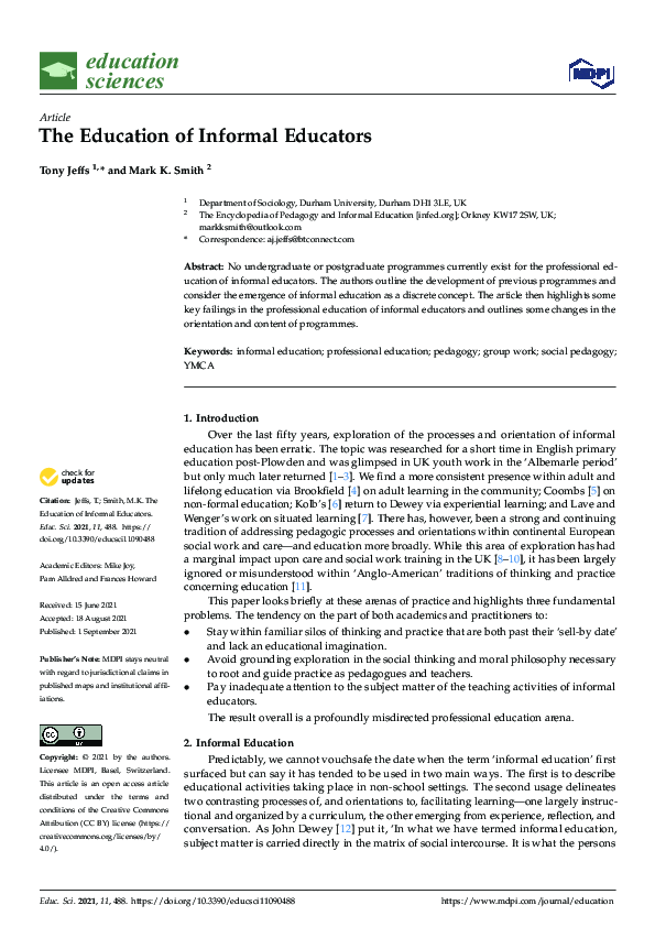(PDF) The Education of Informal Educators