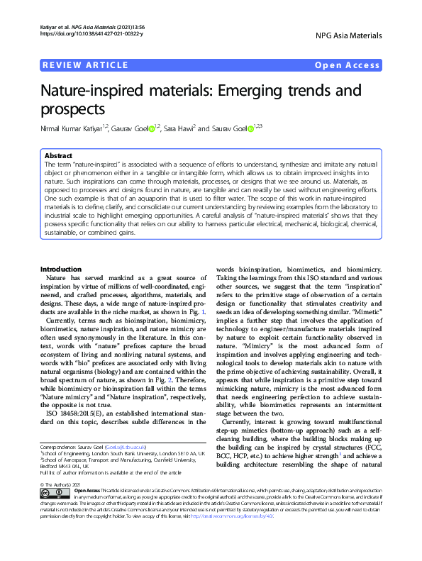 (PDF) Nature-inspired materials: Emerging trends and prospects