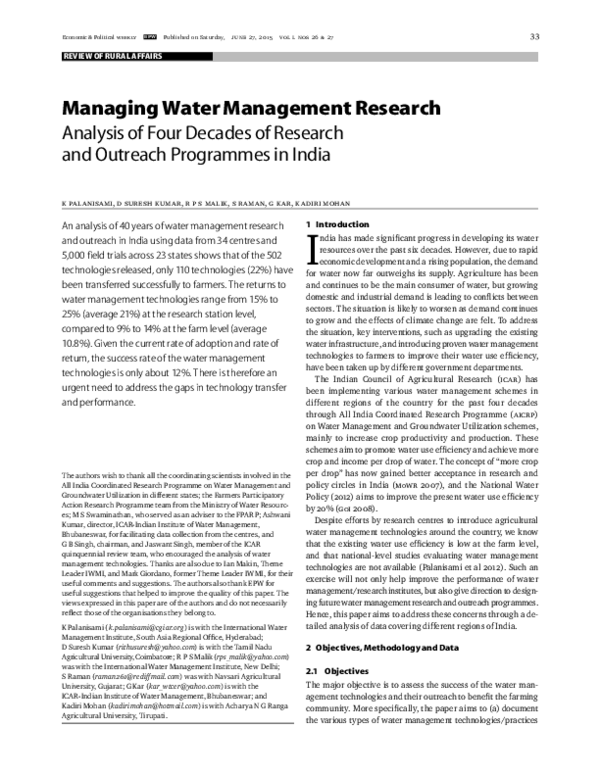 (PDF) Managing Water Management Research Analysis of Four Decades of ...
