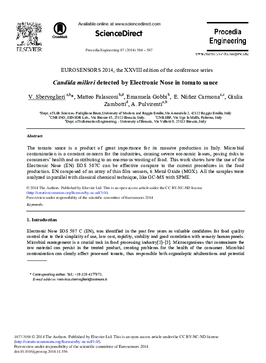 (PDF) Candida Milleri Detected by Electronic Nose in Tomato Sauce