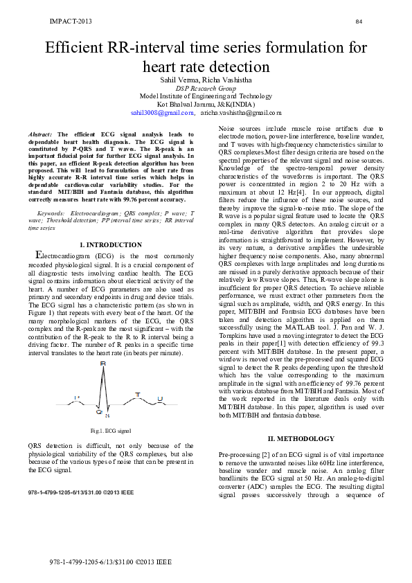 (PDF) Efficient RR-interval time series formulation for heart rate detection