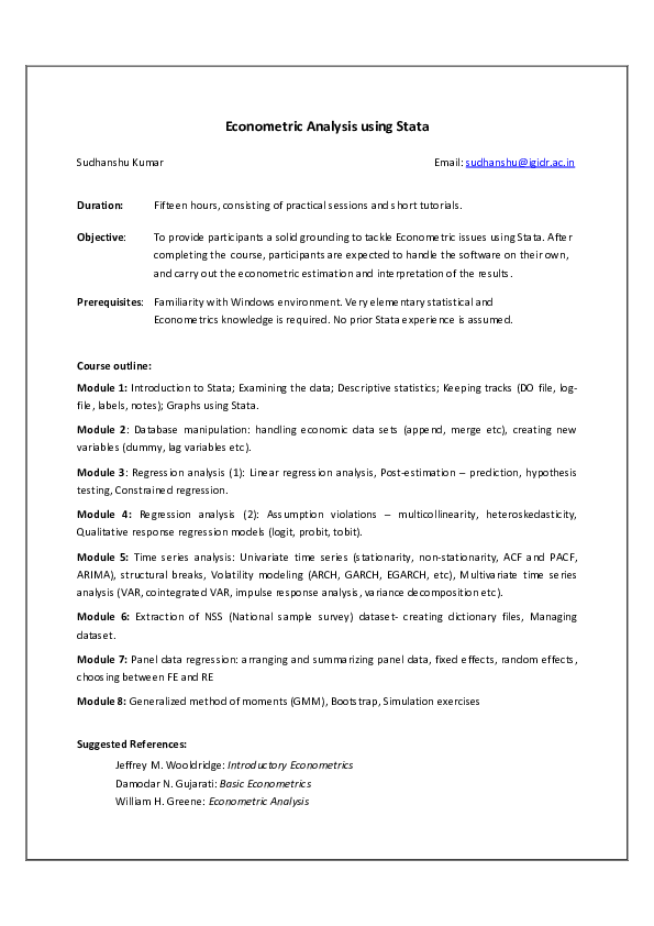 (PDF) Econometric Analysis using Stata