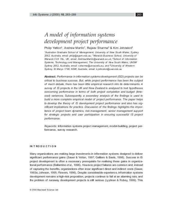 (PDF) A model of information systems development project performance