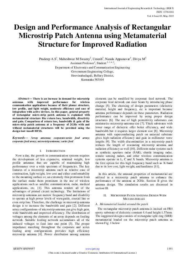 (PDF) Design and performance analysis of the rectangular spiral microstrip antenna and its array ...