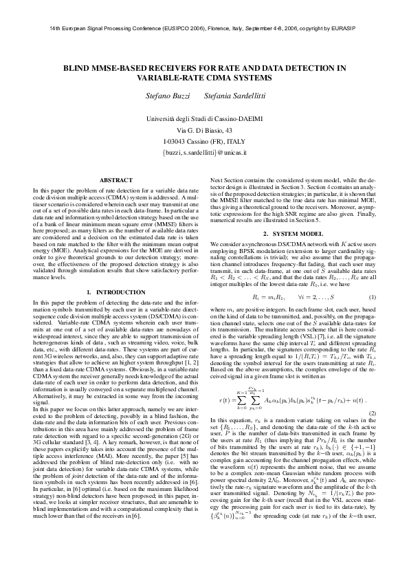 Pdf Blind Mmse Based Receivers For Rate And Data Detection In Variable Rate Cdma Systems