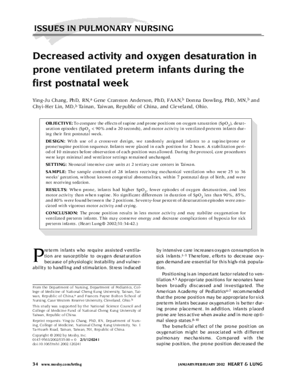 (PDF) Decreased activity and oxygen desaturation in prone ventilated ...