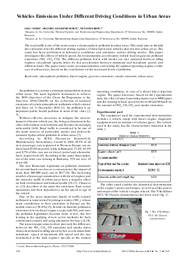 (PDF) Vehicles Emissions Under Different Driving Conditions in Urban Areas