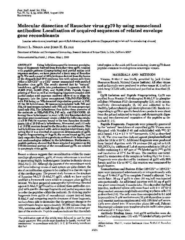 (PDF) Mapping Rauscher Virus gp70 via Antibodies