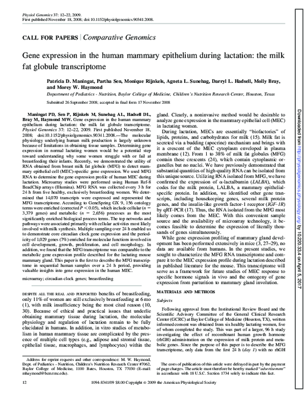 (PDF) Gene expression in the human mammary epithelium during lactation ...