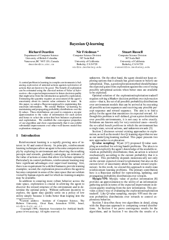 (PDF) Bayesian Q-Learning