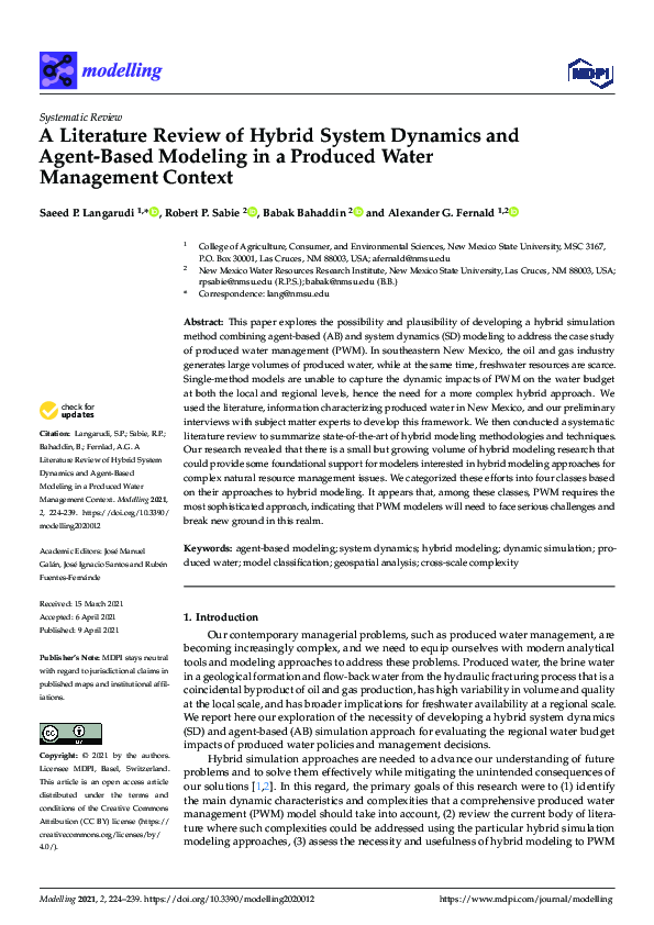 (PDF) A Literature Review of Hybrid System Dynamics and Agent-Based Modeling in a Produced Water ...