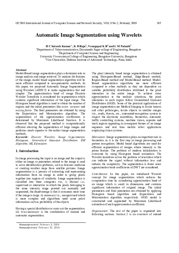 Pdf Automatic Image Segmentation Using Wavelets